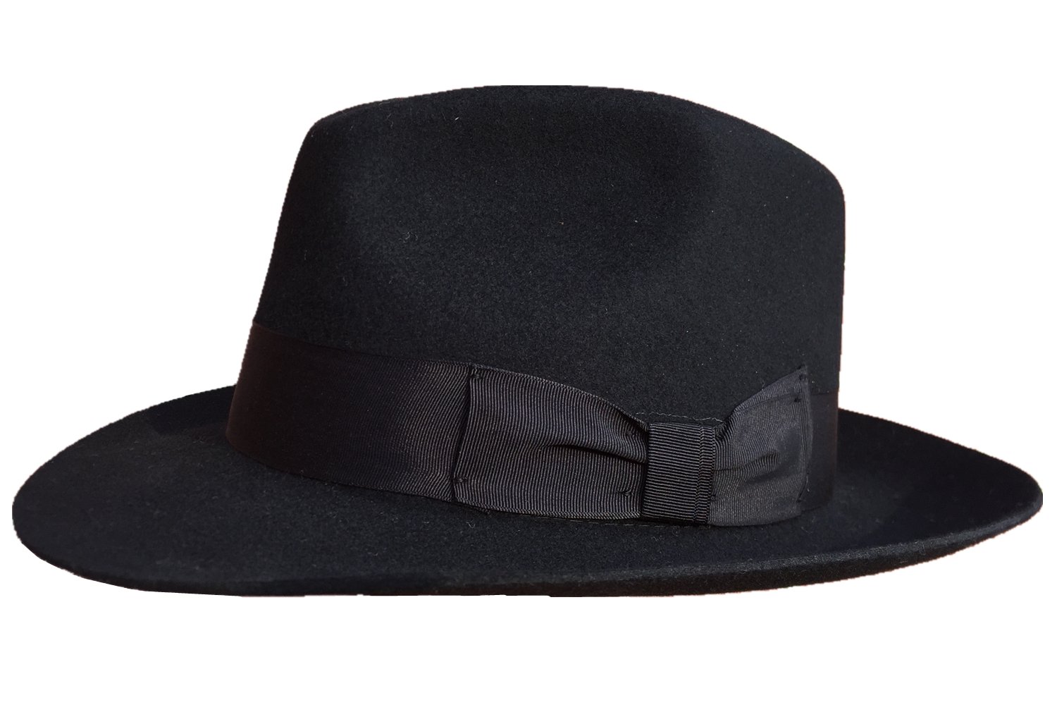 Classic Black Men's Wool Felt Godfather Gangster Mobster Gentleman Fedora Hat (L = 59cm (7 3/8))