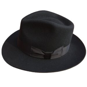 Classic Black Men's Wool Felt Godfather Gangster Mobster Gentleman Fedora Hat (L = 59cm (7 3/8))