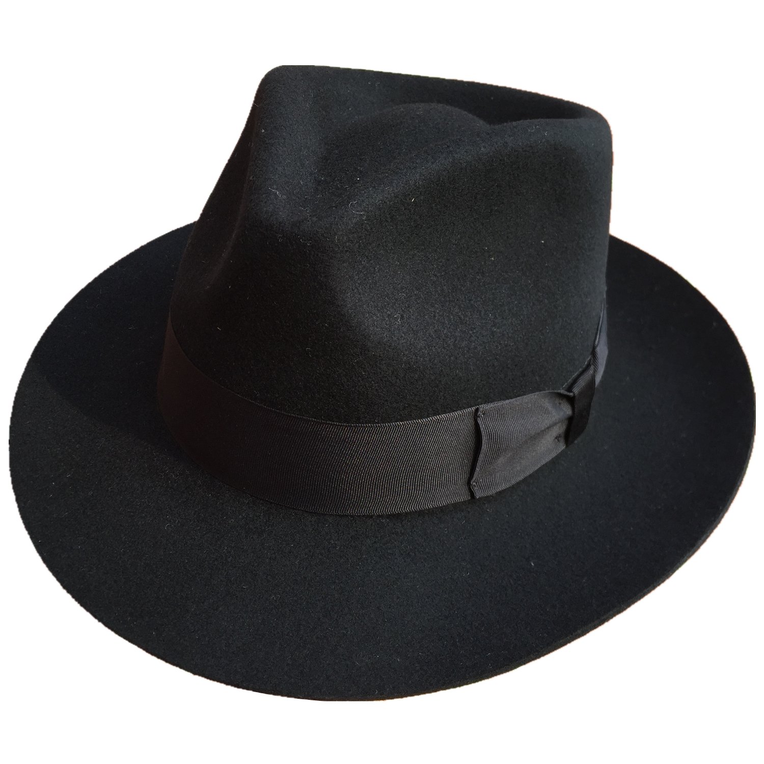 Classic Black Men's Wool Felt Godfather Gangster Mobster Gentleman Fedora Hat (L = 59cm (7 3/8))