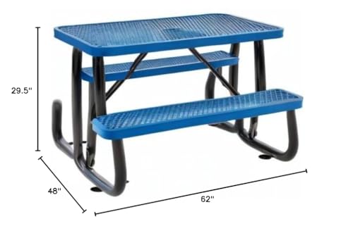 Global Industrial 4' Rectangular Expanded Metal Picnic Table, 48" L x 62" W,Blue