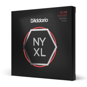 d'addario guitar strings - nyxl electric pedal steel guitar strings - nyxl1238ps - unrivaled strength, tuning stability, enhanced mid-range - for 10 string pedal steel guitars - 12-38 custom medium e9