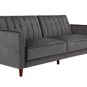 DHP Pin Velvet Convertible Sleeper Sofa in Gray