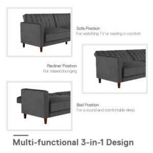 DHP Pin Velvet Convertible Sleeper Sofa in Gray