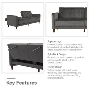 DHP Pin Velvet Convertible Sleeper Sofa in Gray