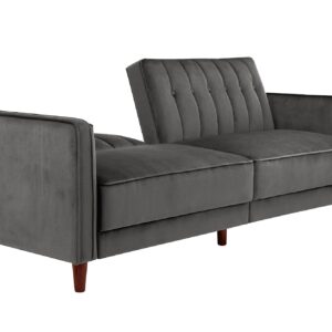 DHP Pin Velvet Convertible Sleeper Sofa in Gray