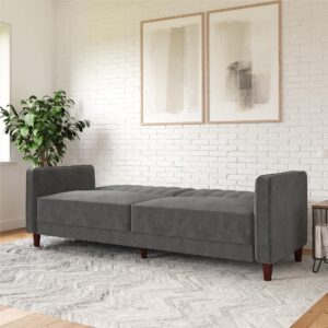 DHP Pin Velvet Convertible Sleeper Sofa in Gray