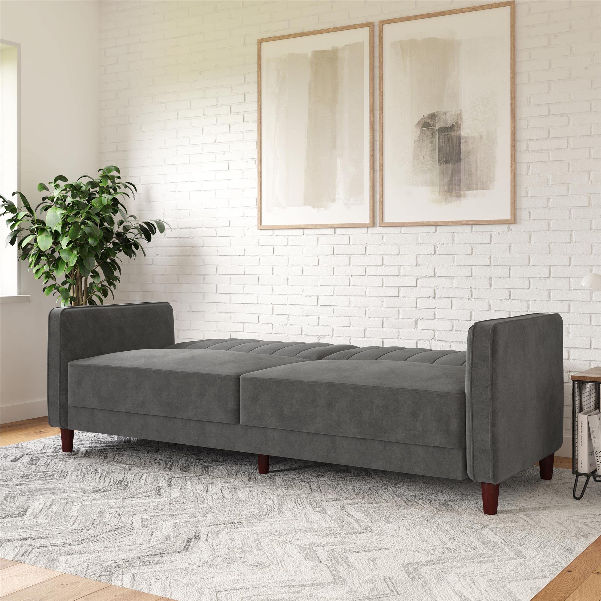 DHP Pin Velvet Convertible Sleeper Sofa in Gray