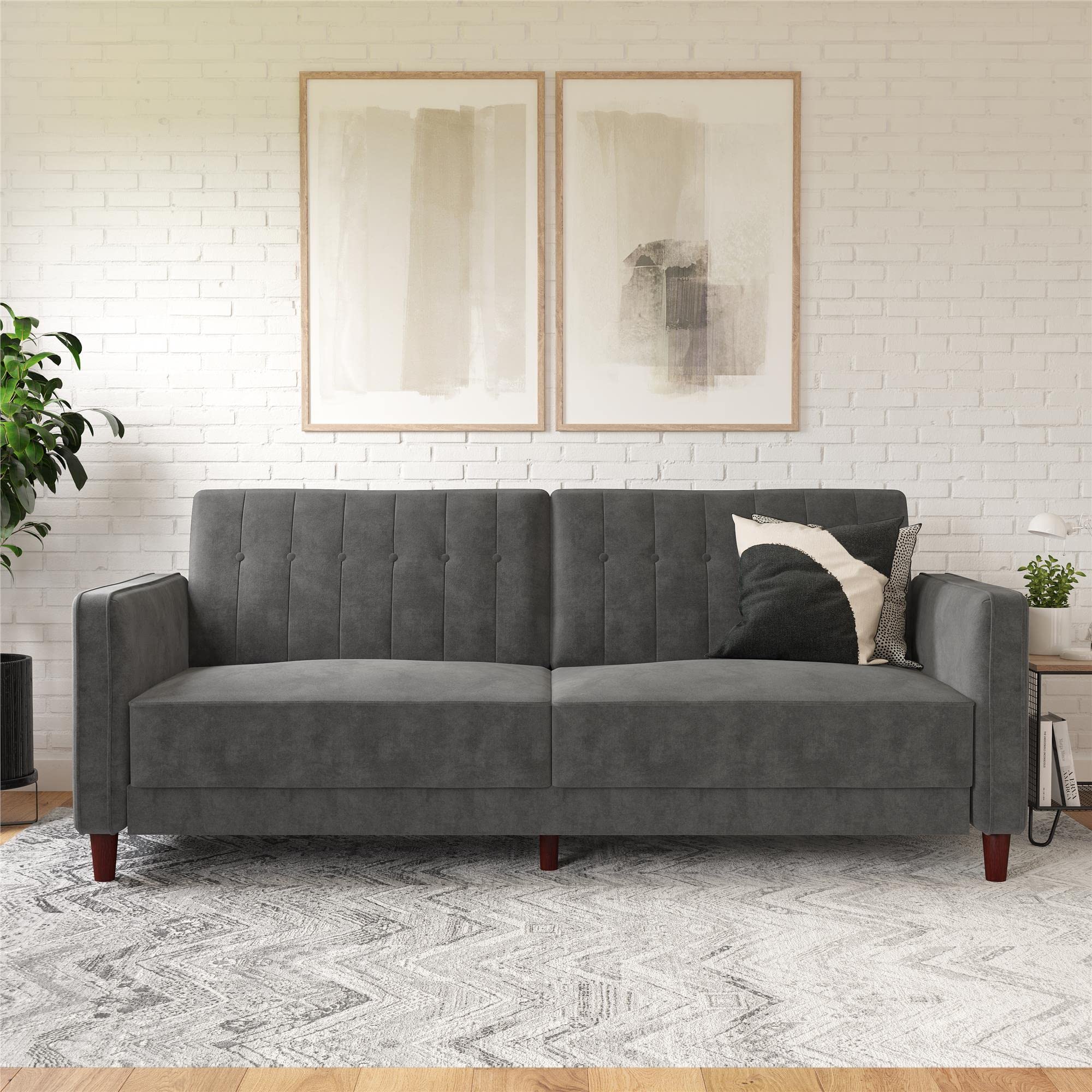 DHP Pin Velvet Convertible Sleeper Sofa in Gray