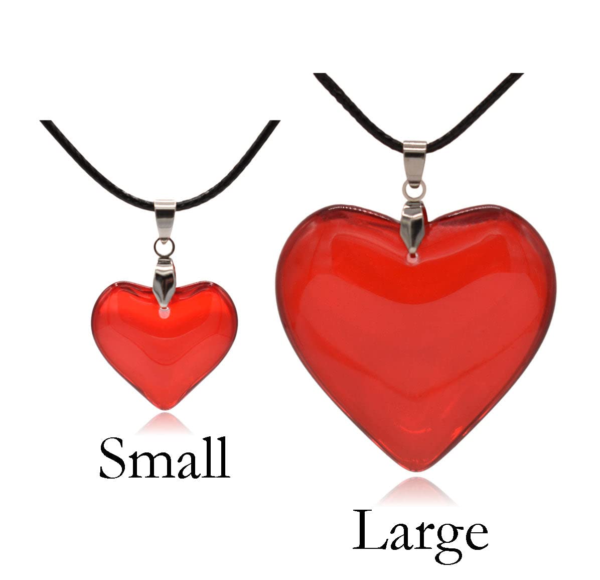 Clayton Jewelry Labs Large Red Semi-Transparent Solid Glass Heart Pendant Necklace (Large Red)