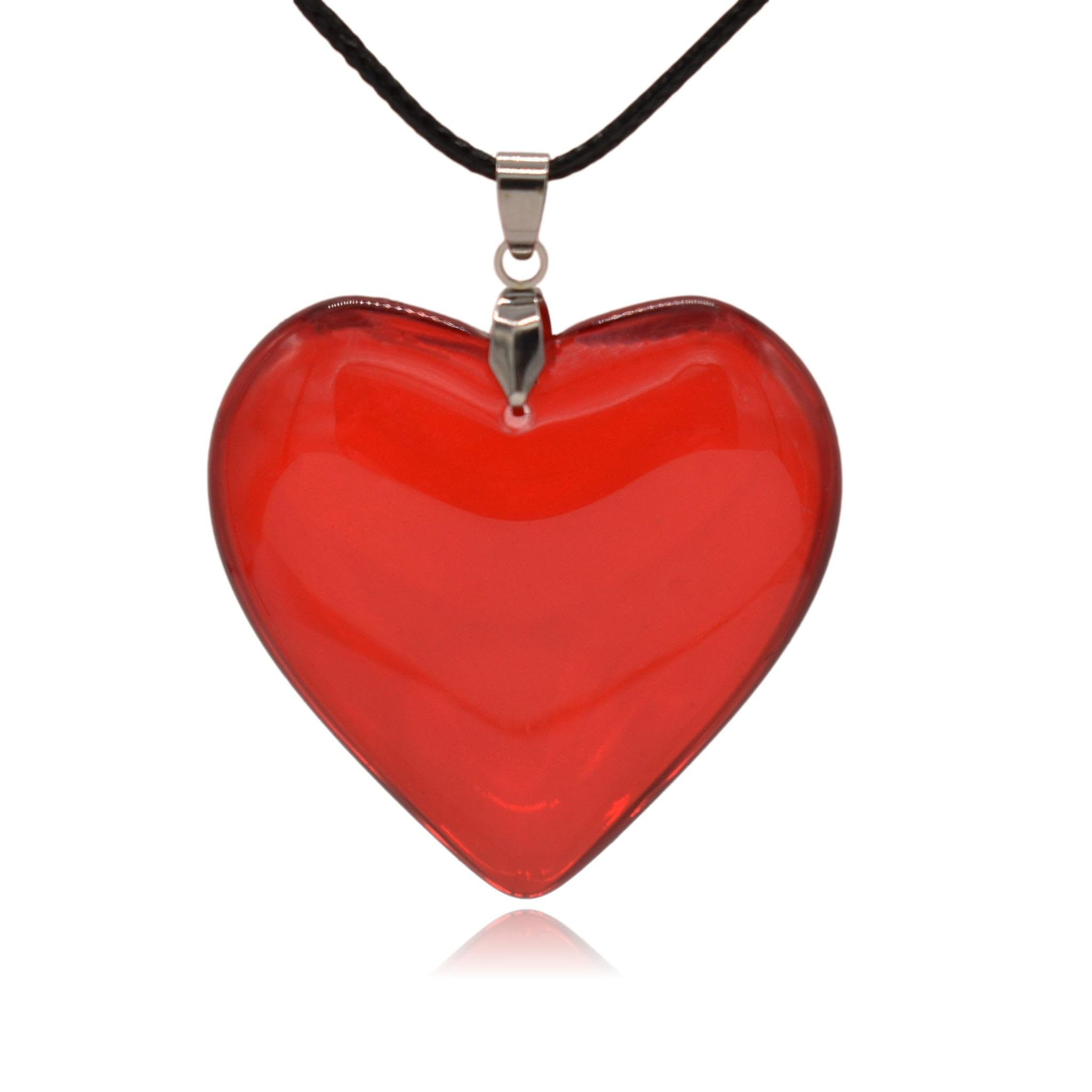 Clayton Jewelry Labs Large Red Semi-Transparent Solid Glass Heart Pendant Necklace (Large Red)