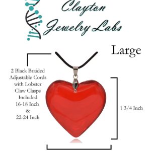 Clayton Jewelry Labs Large Red Semi-Transparent Solid Glass Heart Pendant Necklace (Large Red)