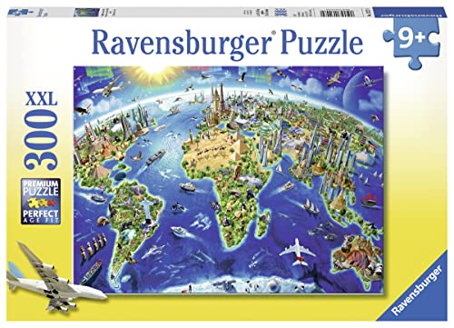 Ravensburger World Landmarks Map | 300-Piece Educational Jigsaw Puzzle for Kids | Unique Pieces | FSC Certified Materials