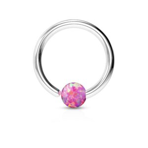 dynamique 14g 316l surgical steel opal ball fixed on end hoop ring (opal pink)