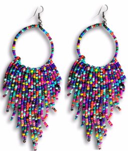 tribal dangle fringe tassel bead & hoop earrings native american style by bogzon (multi color)