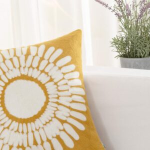 HWY 50 Decorative Couch Throw Pillow Covers 18x18 Inch Embroidered Farmhouse Accent Cotton Throw Pillow Cases Cushion Cover for Bed Living Room 1 Piece Big Sunflower Mustard Yellow