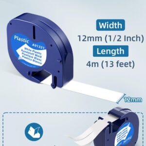 6 Pack Replacement for Dymo Label Maker Refills LetraTag Refills for Dymo 200B Plus LT100H LT100T QX50 Plastic Label Tape 16952 91331 91332 91333 91334 91335,12mm x 4m(1/2" x 13')