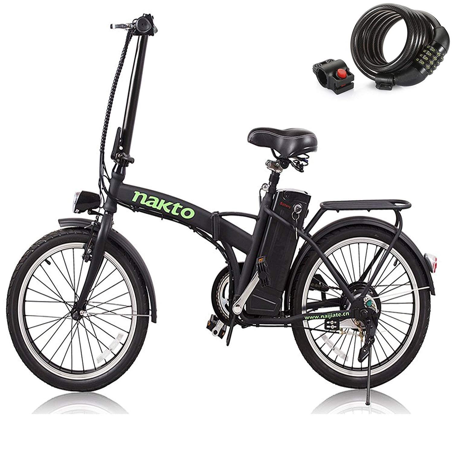 NAKTO Electric Bike Electric City Ebike for Adults 250 Assisted Electric Bicycle Sport Mountain Bicycle with 36V 10A Removable Lithium Battery ebike (BLACK, 20“ 250W EBIKE)