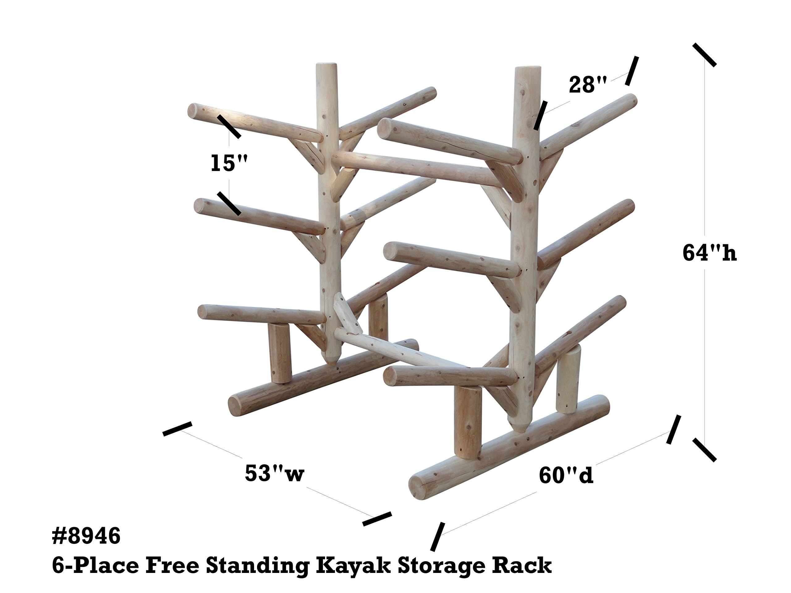 Log Kayak Rack - 6-Place Kayak, Freestanding Kayak Storage Rack, Kayak Racks for Outdoor Storage, Rack Stand, Racks for Surfboards, Surfboard Rack or SUP Storage Rack, Paddle Board Rack - Canyon Brown