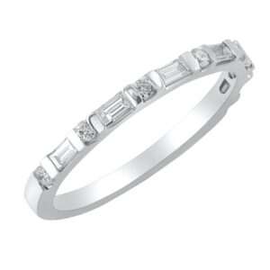 dazzlingrock collection 0.33 carat (ctw) round & baguette white diamond anniversary delicate timeless bar style matching wedding band for her 1/3 ct | 14k white gold, size 4.5