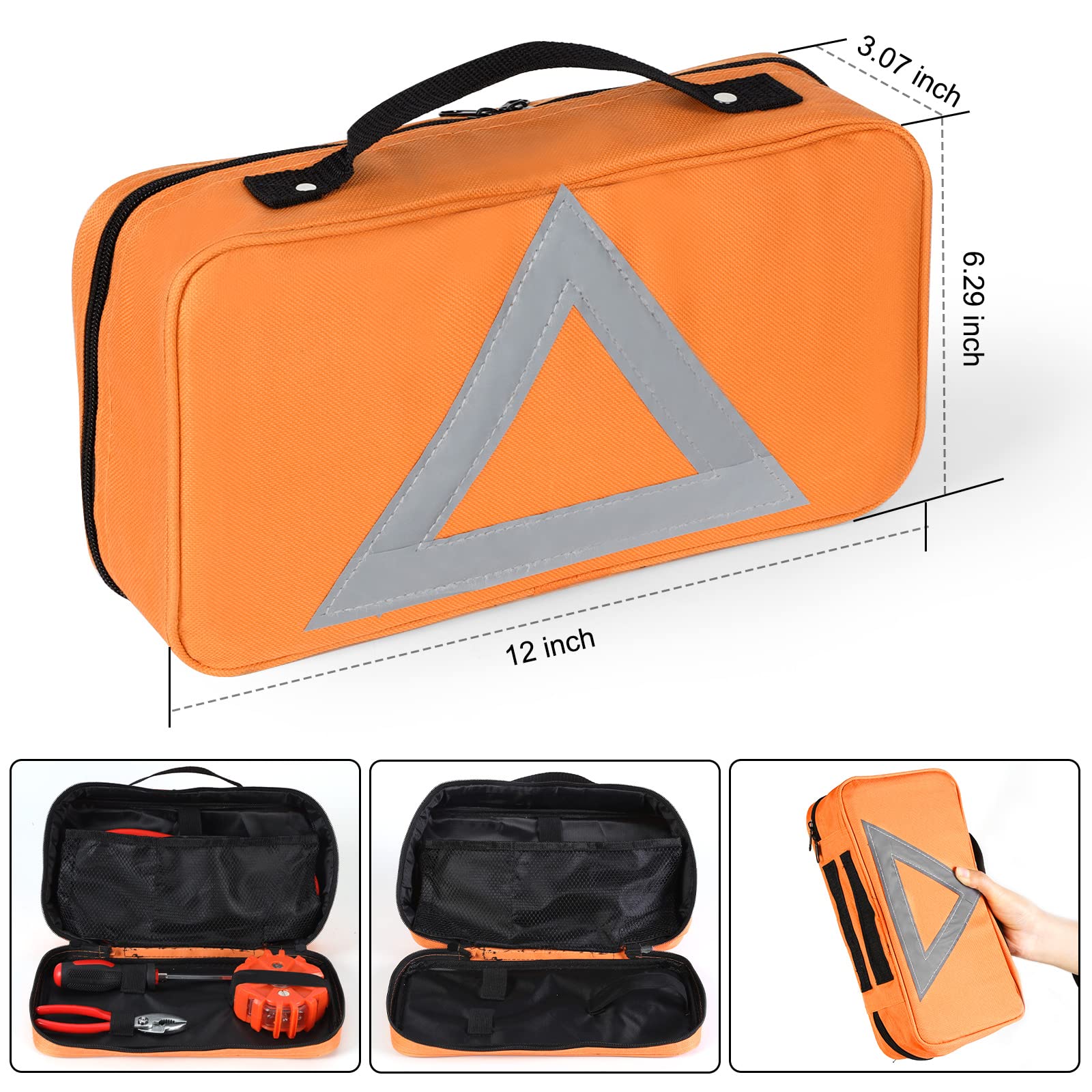 Car Safety Kit, NOONE Multifunctional Roadside Assistance Emergency Kits - First Aid Kit, Jumper Cables, LED Warning Light, Orange Strong Bag, Tools