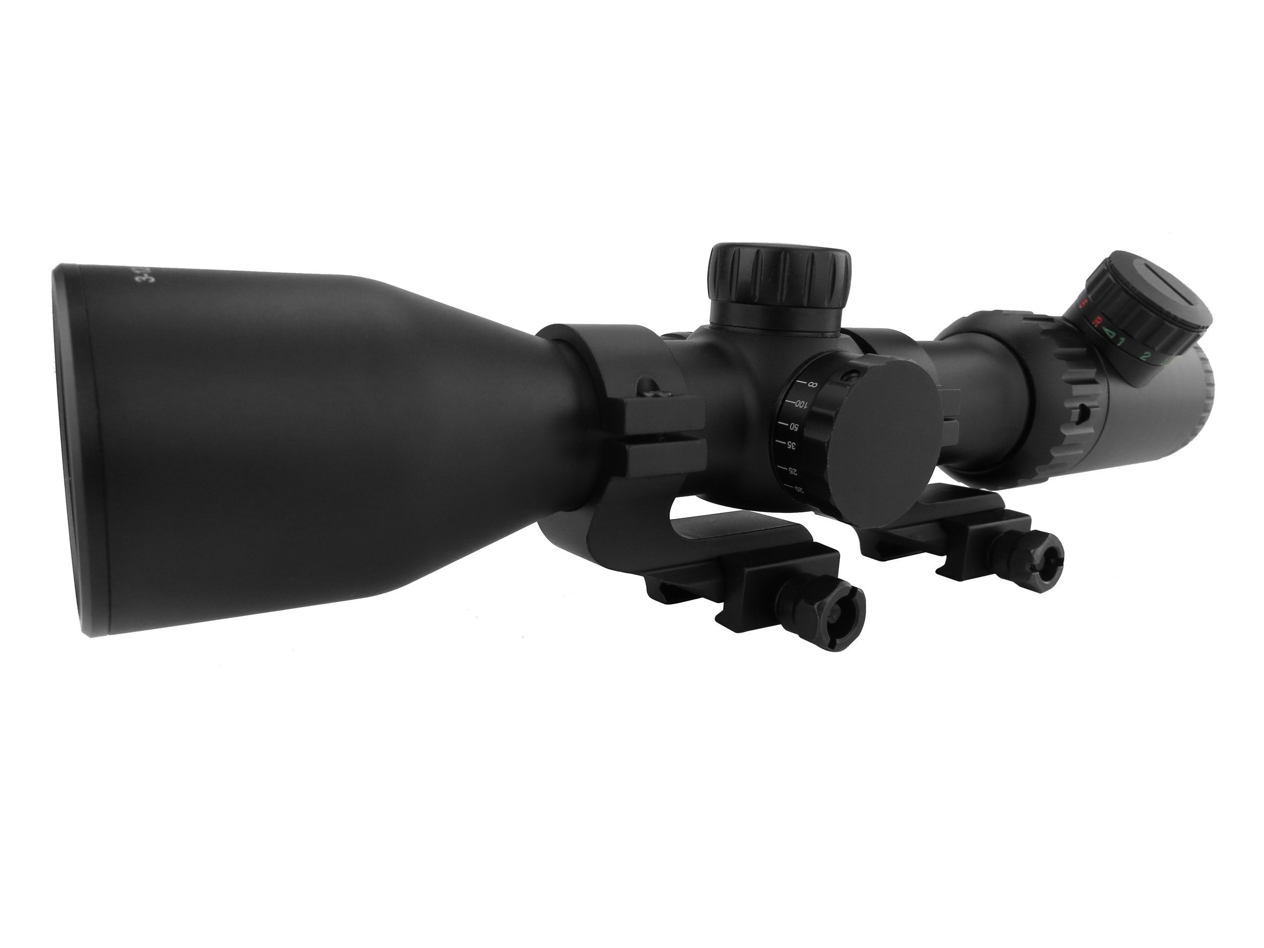 Monstrum 3-12x42 AO Rifle Scope with Illuminated Mil-Dot Reticle and Offset Reversible Scope Rings | Black