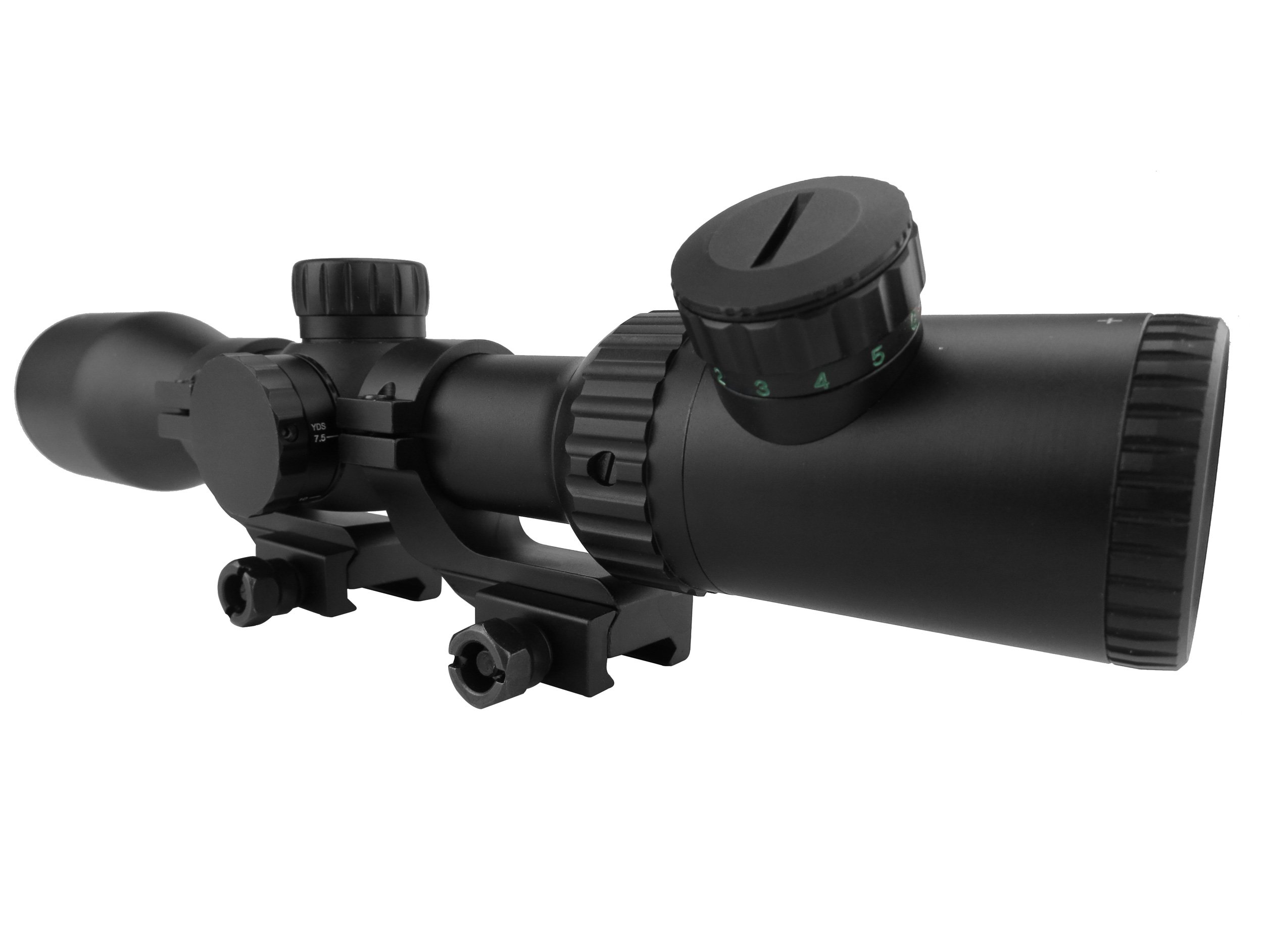 Monstrum 3-12x42 AO Rifle Scope with Illuminated Mil-Dot Reticle and Offset Reversible Scope Rings | Black