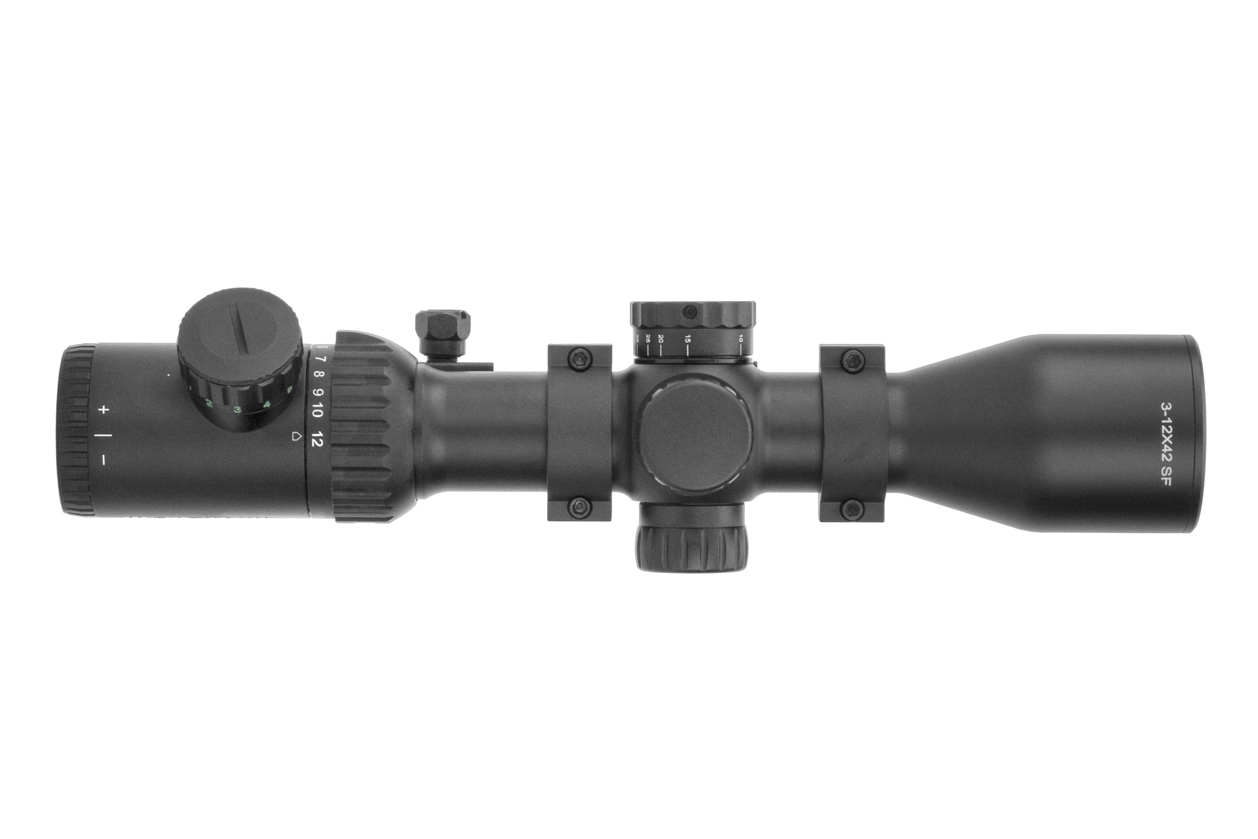 Monstrum 3-12x42 AO Rifle Scope with Illuminated Mil-Dot Reticle and Offset Reversible Scope Rings | Black