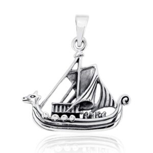 withlovesilver solid 925 sterling silver norse viking ship boat pendant