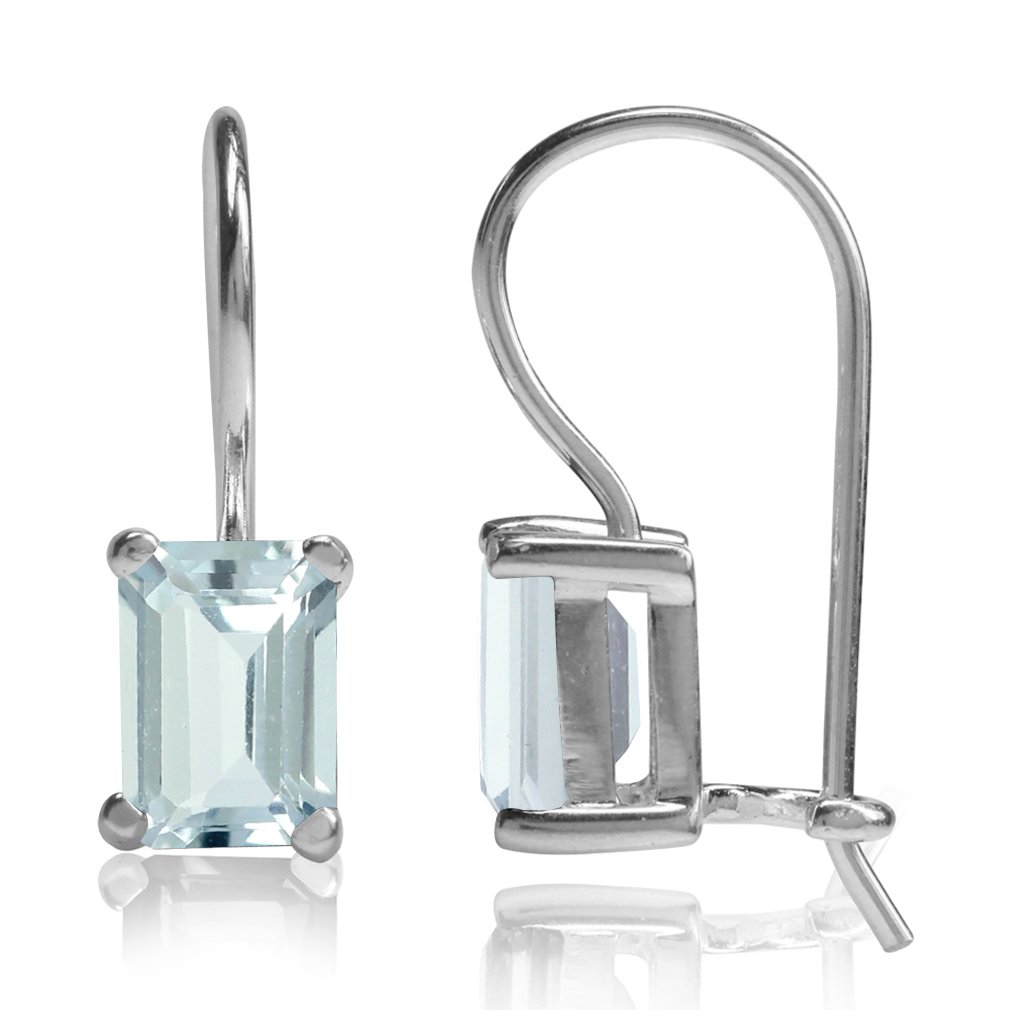 Silvershake 1.64ct. 7X5mm Genuine Octagon Shape Blue Aquamarine 925 Sterling Silver Hook Closure Earrings