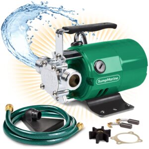 sumpmarine water transfer pump, 115v 330 gallon per hour - portable electric utility pump with 6' water hose kit - to remove water from garden, hot tub, rain barrel, pool, ponds, aquariums, and more