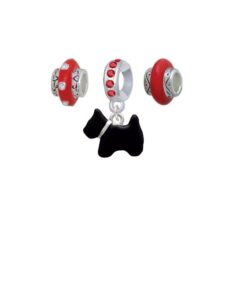 silvertone black scottie dog red charm beads (set of 3)