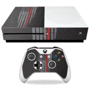 mightyskins skin compatible with microsoft xbox one s - thin red line | protective, durable, and unique vinyl decal wrap cover | easy to apply, remove, and change styles | made in the usa