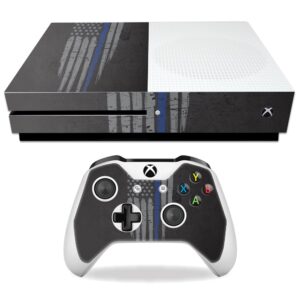 mightyskins skin compatible with microsoft xbox one s - thin blue line | protective, durable, and unique vinyl decal wrap cover | easy to apply, remove, and change styles | made in the usa