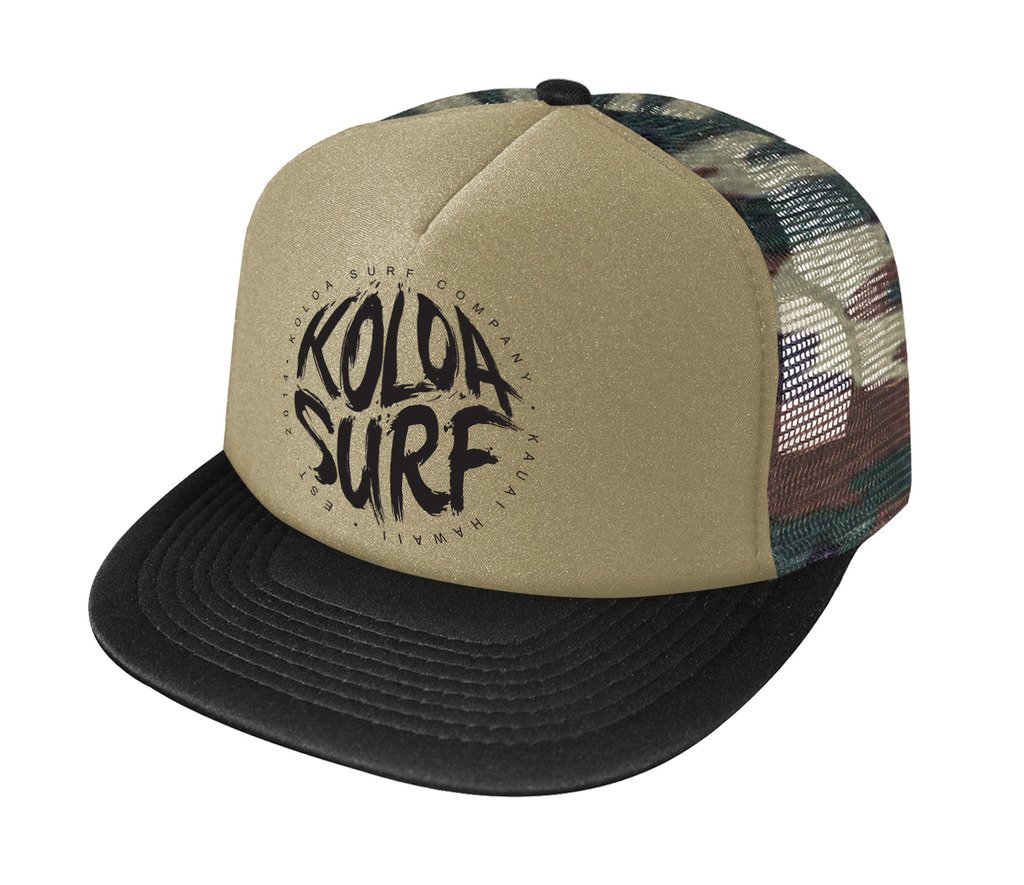 Joe's USA Koloa Surf Brush Logo High Profile Poly - Foam Trucker Hat (Camo-black with Black Screen Printed Logo - One Size)