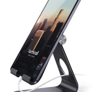 Lamicall Tablet Stand Adjustable, Tablet Holder : Desktop Tablet Accessories Holder Dock Compatible with 4-13" Tablet Such as iPad Pro 11, 9.7, 10.5, Air Mini 2 3 4, Kindle, Nexus, E-Reader, Black