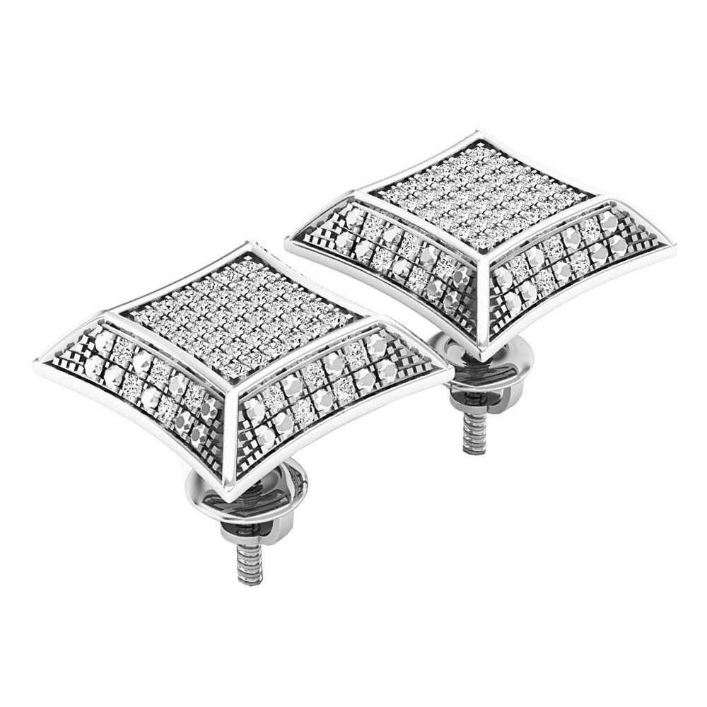 Dazzlingrock Collection 0.30 Carat (ctw) Round Diamond Micro Pave Setting Kite Shape Stud Earrings 1/3 CT, Sterling Silver