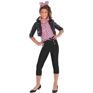 sassy black & pink greaser girl costume set, ages 8-10 - unique & eye-catching design - perfect for 50s themed event