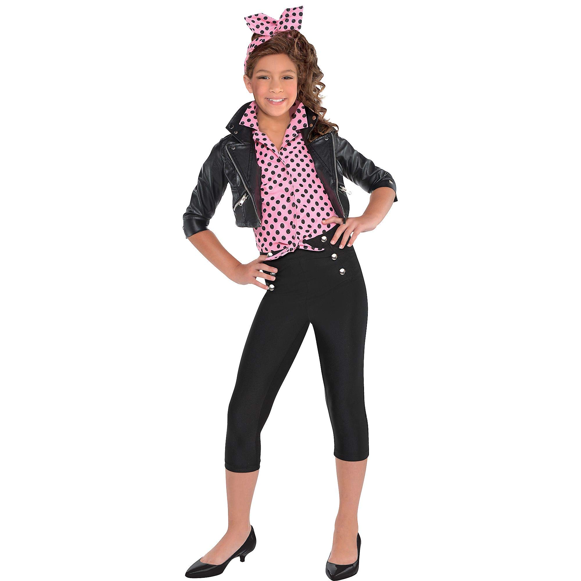 Sassy Black & Pink Greaser Girl Costume Set, Ages 8-10 - Unique & Eye-catching Design - Perfect for 50s Themed Event