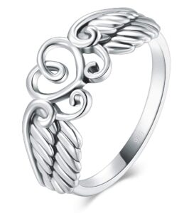 boruo 925 sterling silver ring high polish heart angel wings ring size 11