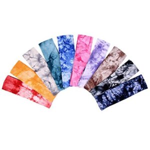 tie dye headbands stretch headbands elastic yoga hairband for teens girls women adults, assorted colors, 10 pieces (classic colors)