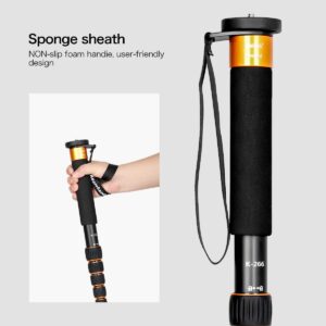 Koolehaoda 6-Section Monopod Compact Portable Photography Aluminum Alloy Unipod Stick, Max. Load 10kg / 22lbs, Folding Size is only 15-inch(K-266 Orange)