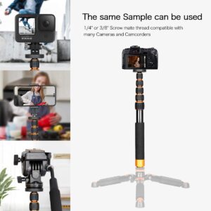 Koolehaoda 6-Section Monopod Compact Portable Photography Aluminum Alloy Unipod Stick, Max. Load 10kg / 22lbs, Folding Size is only 15-inch(K-266 Orange)