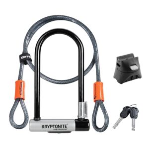 kryptonite kryptolok standard bike u-lock with cable, heavy duty anti-theft bicycle u lock, 12.7mm shackle and 10mm x 4ft length security cable with mounting bracket and keys