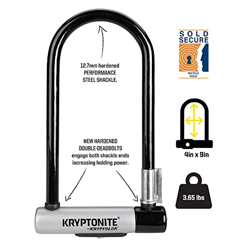 Kryptonite Kryptolok Standard Bike U-Lock with Cable, Heavy Duty Anti-Theft Bicycle U Lock, 12.7mm Shackle and 10mm x 4ft Length Security Cable with Mounting Bracket and Keys