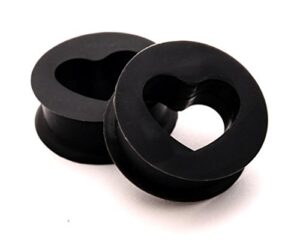 mystic metals body jewelry black silicone heart tunnels - sold by the pair (5/8" (16mm))