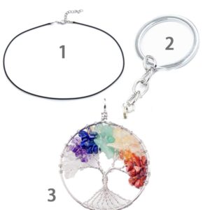 JOYA GIFT Women Keychian 7 Chakra Tree of Life Natural Crystal Pendant Keyring