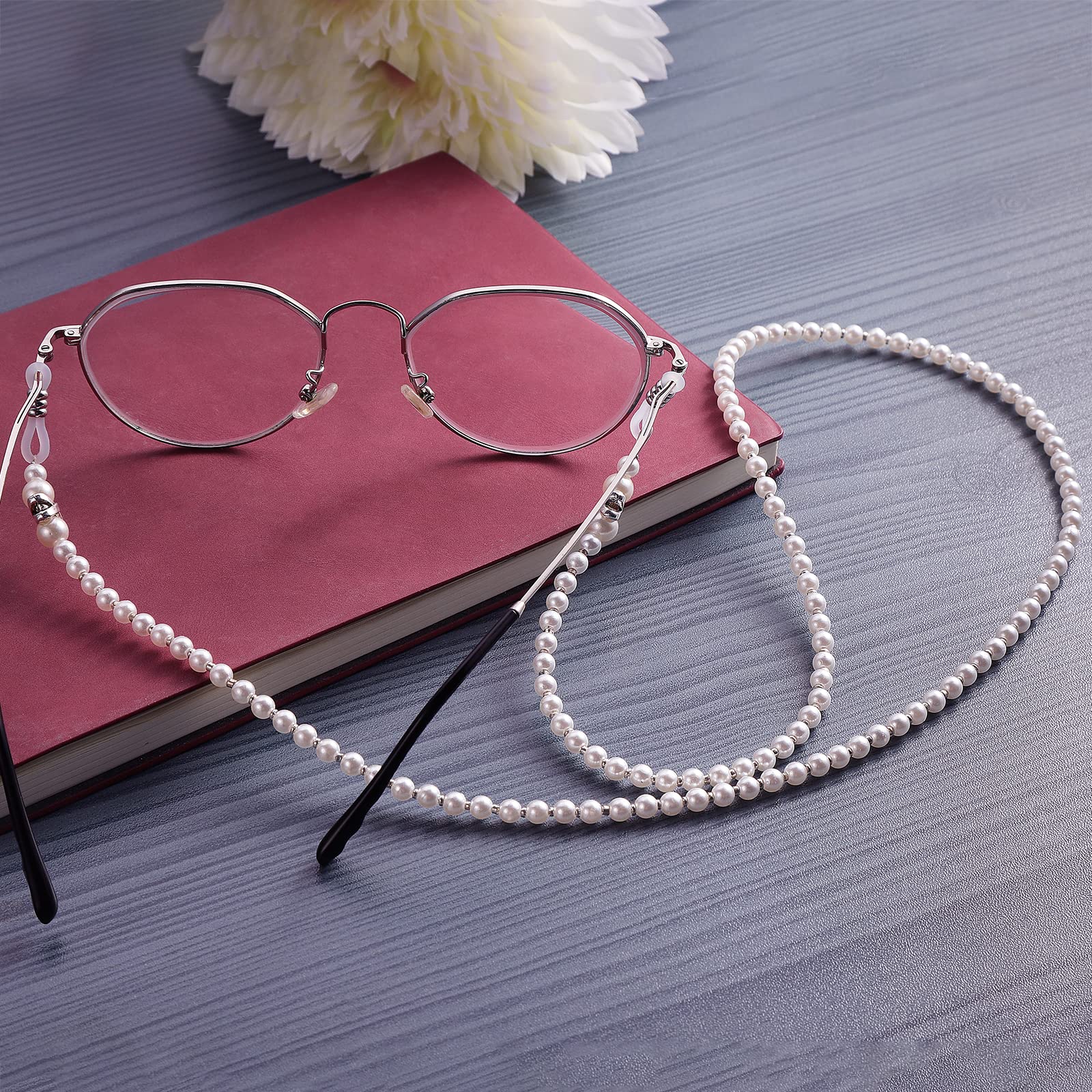 OCR White Pearl Beaded Eyeglass Chain , Eyewear Sunglasses Cord Neck Strap Holder