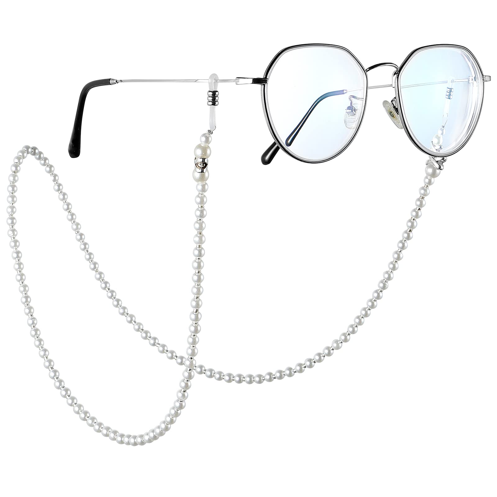 OCR White Pearl Beaded Eyeglass Chain , Eyewear Sunglasses Cord Neck Strap Holder