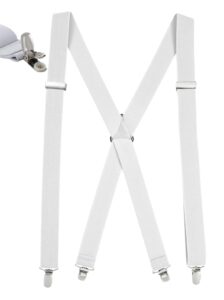 hold'em mens elastic x back no slip pin clip straight clip suspenders - white (tall, 54" long)