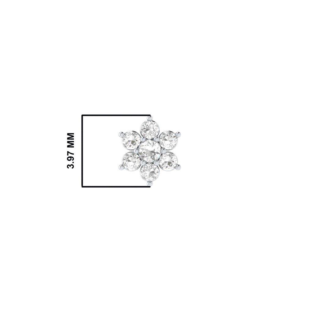 Demira Jewels Natural Diamond 14K White Gold Flower Nose Pin, Lip Labret, and Monroe Ring Stud Screw - 8mm Long, 16 Gauge Post